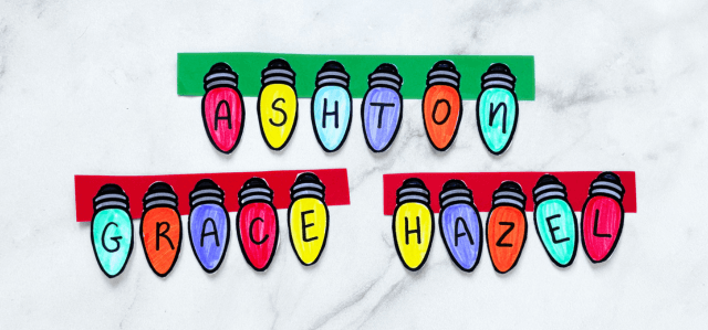 Christmas Light Name Craft - This Tiny Blue House