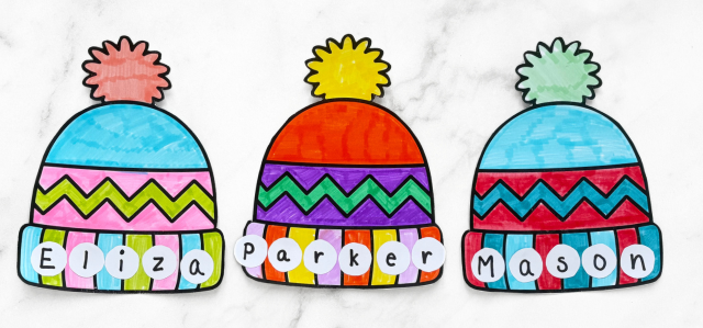Winter Hat Name Craft (Free Printable Template) - This Tiny Blue House
