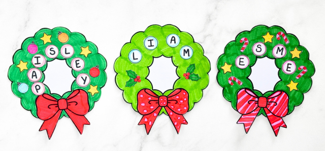 Christmas Wreath Name Craft (Free Printable Template) - This Tiny Blue ...