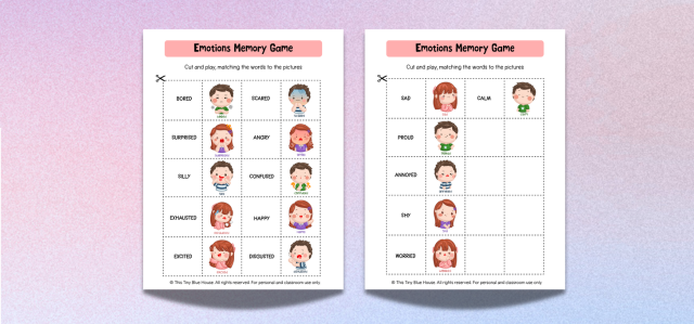 Emotions Memory Game (Free Printable Template) - This Tiny Blue House
