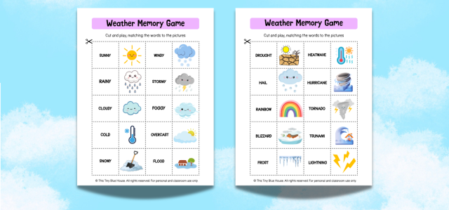 Weather Memory Game (Free Printable Template) - This Tiny Blue House