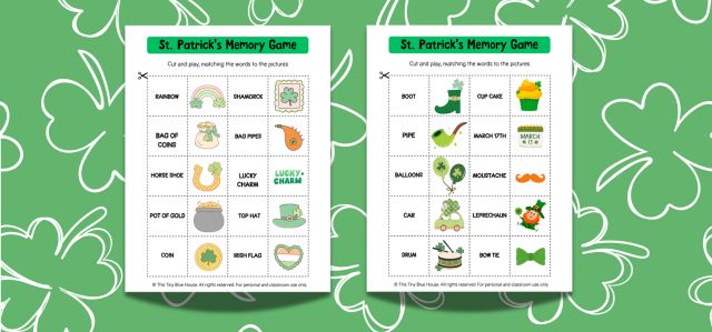 St Patrick's Day Memory Game (Free Printable Template) - This Tiny Blue ...