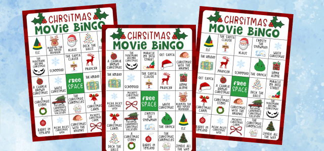 Christmas Movie Bingo Printable (12 Cards) - This Tiny Blue House