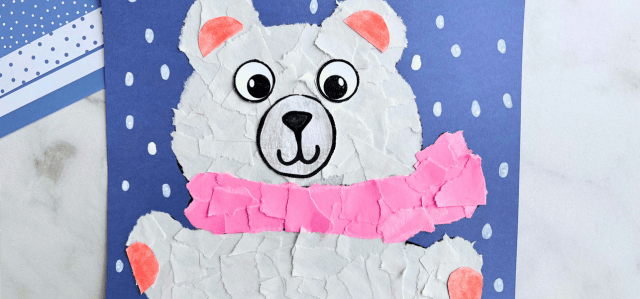 Torn Paper Polar bear craft - This Tiny Blue House