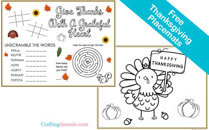 Kids Thanksgiving Placemats (Free) - Crafting Jeannie Crafting Jeannie