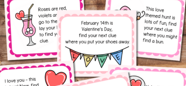 Valentine's Day Scavenger Hunt For Kids (12 Clues) - This Tiny Blue House