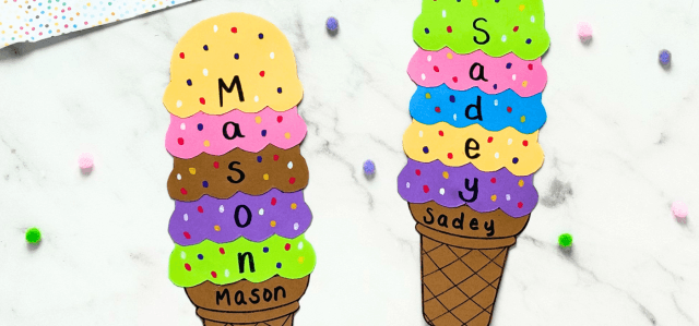 Ice Cream Cone Name Craft - This Tiny Blue House